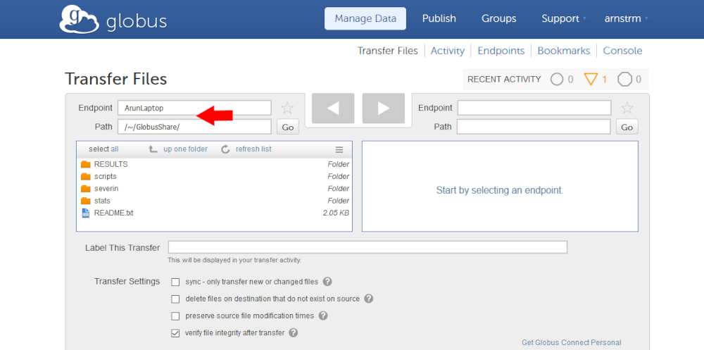 Copying Data using Graphical Interface: Globus - Data Science Workbook