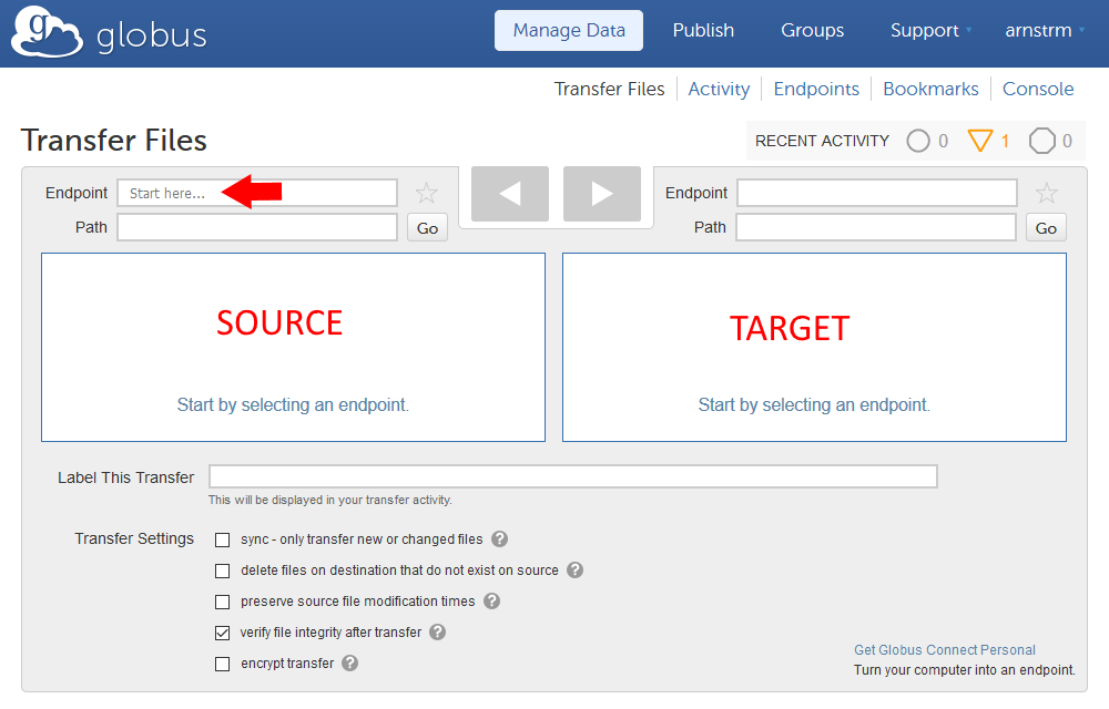 Copying Data using Graphical Interface: Globus - Data Science Workbook